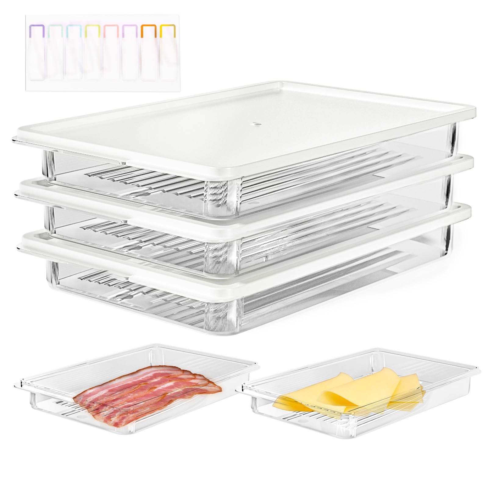mcwdoit Bacon Keeper for Fridge, Transparent Deli Meat container for fridge, Stackable Cheese Ham Container, Food Storage Boxes with Lid for Cold Cuts, Lunch Meat, Salami, Meal Prep Containers,3 Pack