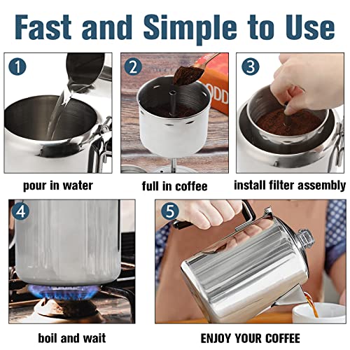 Hillbond Coffee Percolator Stainless Steel Camping Coffee Pot Outdoors 9 Cup Percolator Coffee Pot for Campfire or Stove Top Coffee Making