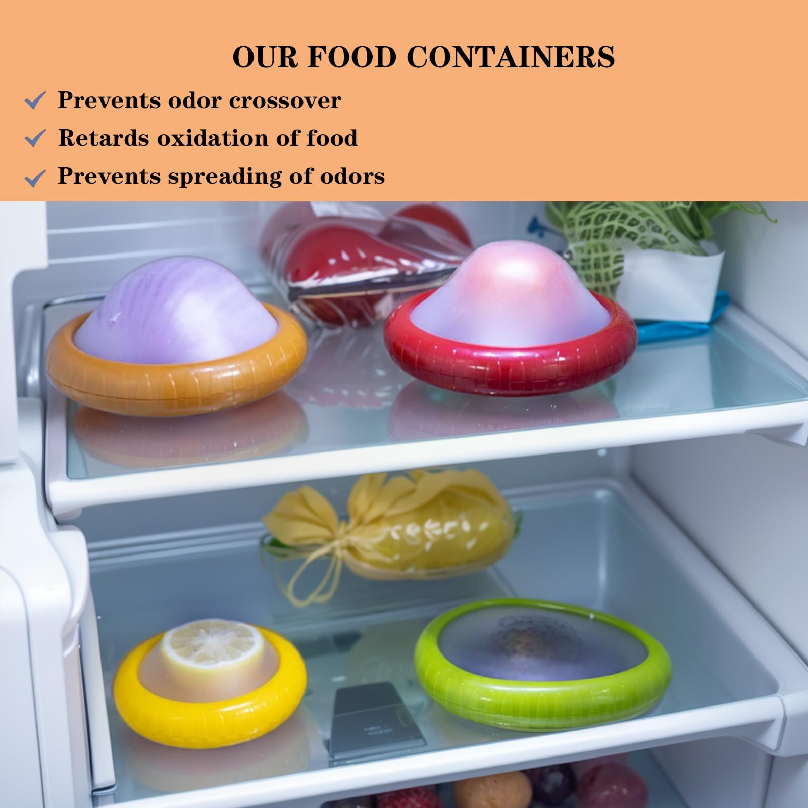 WREAGD Reusable Fruit Vegetable Storage Box Container with Lids for Fridge (Set of 4)