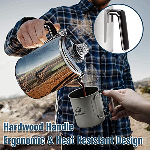 Hillbond Coffee Percolator Stainless Steel Camping Coffee Pot Outdoors 9 Cup Percolator Coffee Pot for Campfire or Stove Top Coffee Making