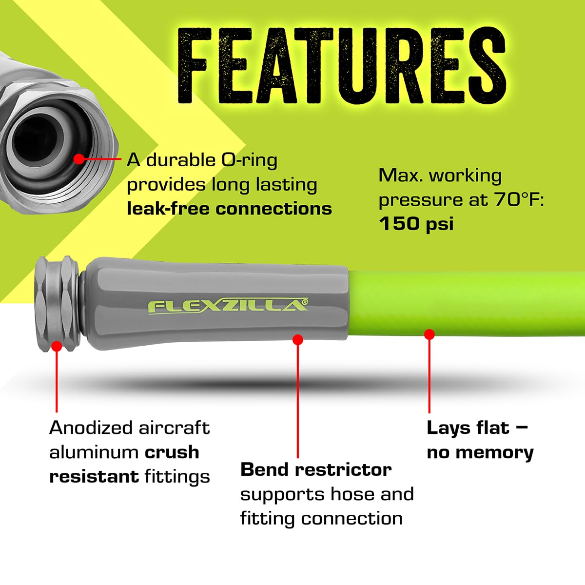 Flexzilla Garden Hose 5/8 in. x 100 ft., Heavy Duty, Lightweight, Drinking Water Safe, ZillaGreen - HFZG5100YW-E