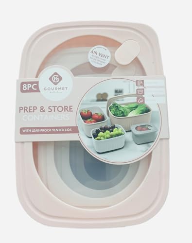 Gourmet Kitchen 8-Piece Plastic Food Storage Container Set with Vented Lids, 4 Sizes (PINK)