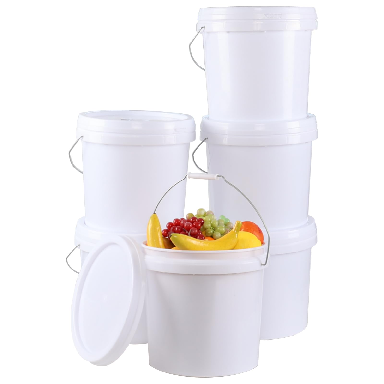 Farmoon 6 Packs 4 Gallon Food Grade Sealable Bucket, White Round Bucket With Lid