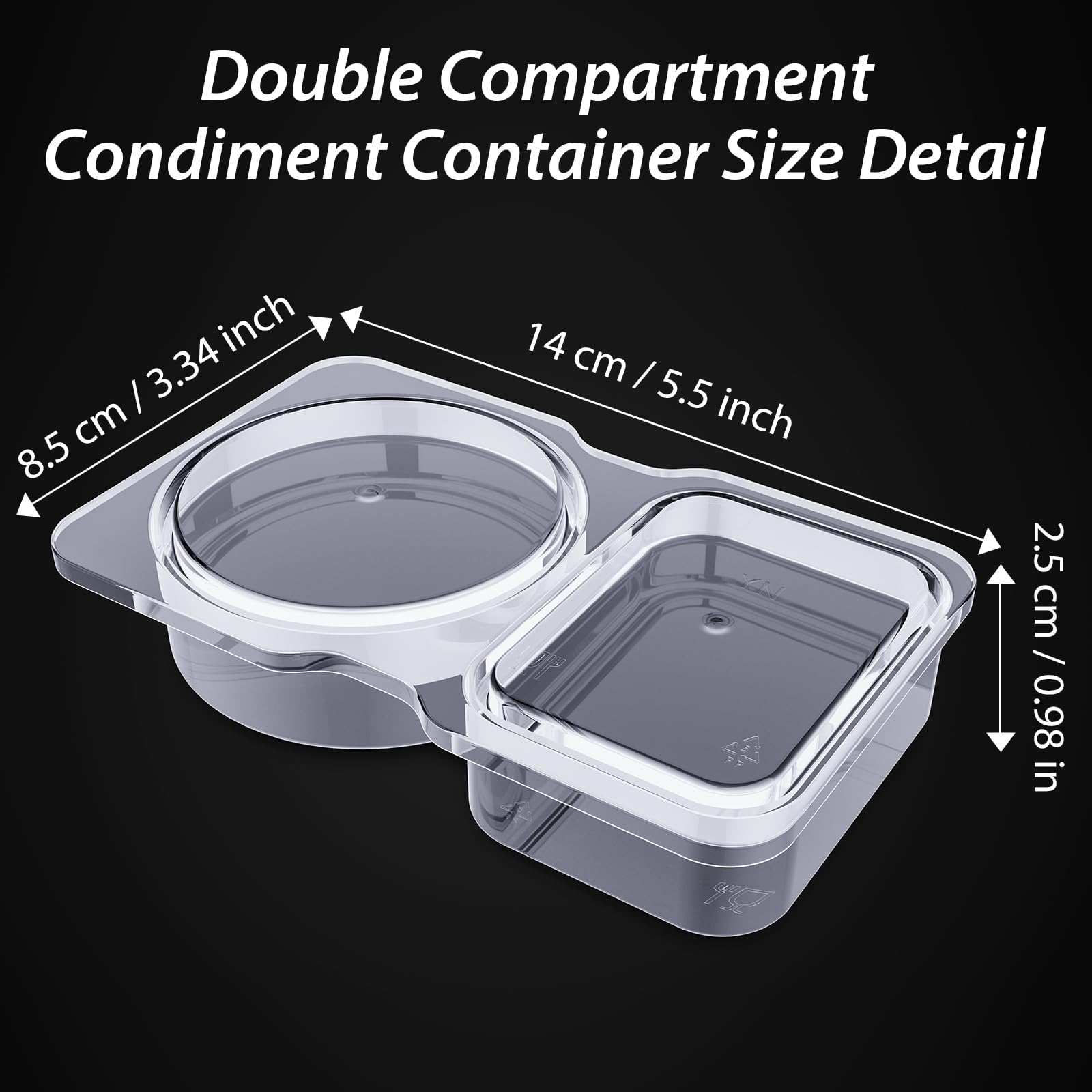 Double Compartment Condiment Containers with Lids, 2024 New Disposable 2 Compartment Snack Containers, Portion Cups Reusable Plastic Snack Container for to-go Sauce, Sampling, Travel Snack - 8 Pcs
