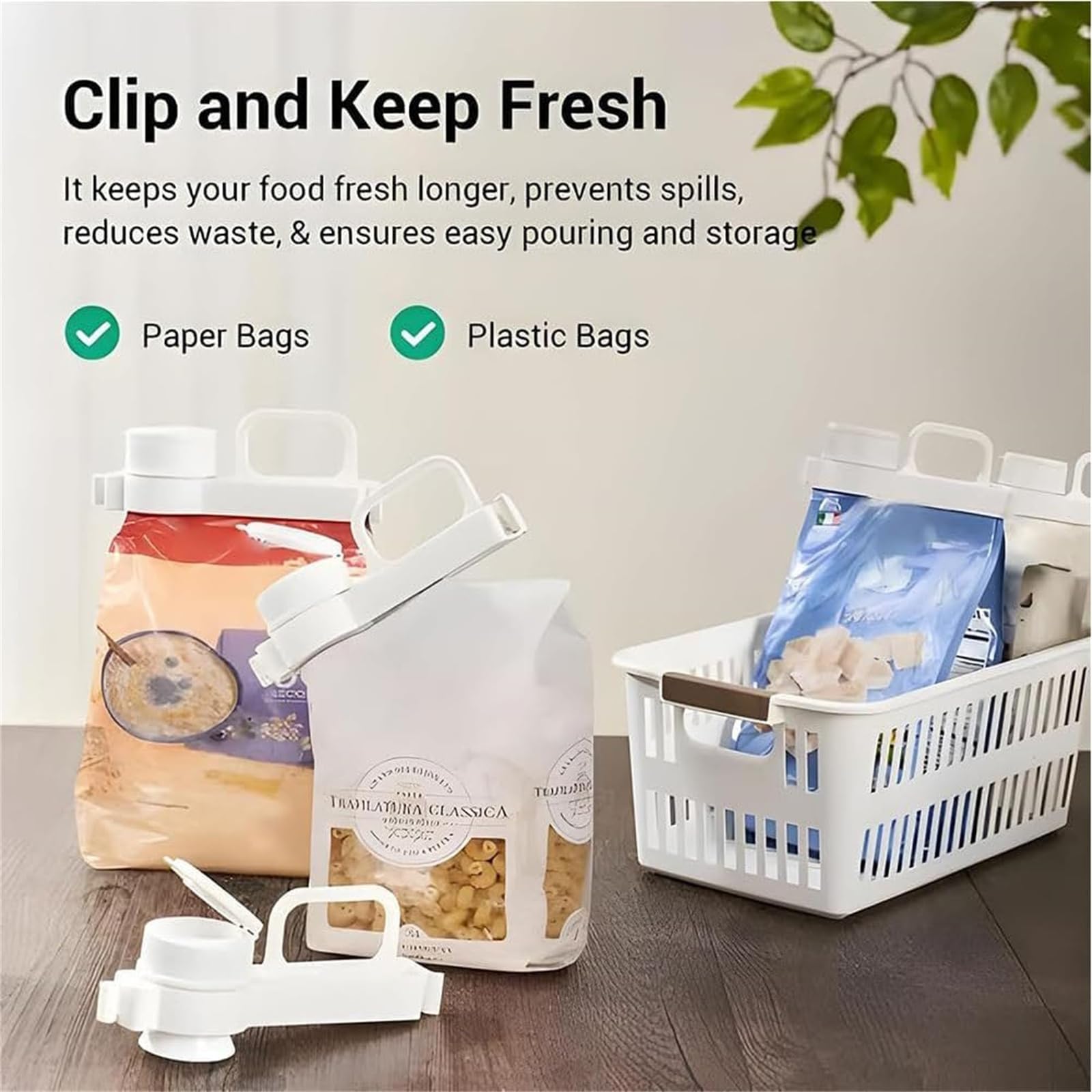 Grolomo Food Bag Sealing Clip With Pour Spout, Seal And Pour Bag Clip For Cereal, Snacks, And More (2pcs)