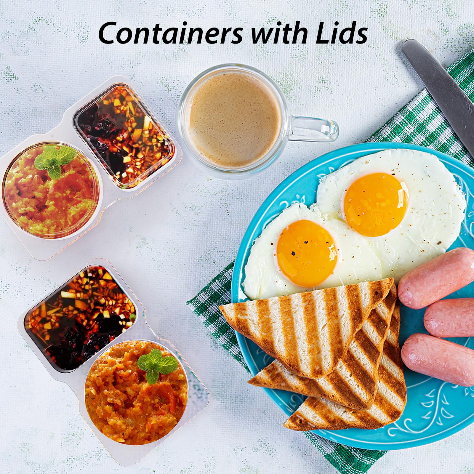 Double Compartment Condiment Containers with Lids, 2024 New Disposable 2 Compartment Snack Containers, Portion Cups Reusable Plastic Snack Container for to-go Sauce, Sampling, Travel Snack - 8 Pcs