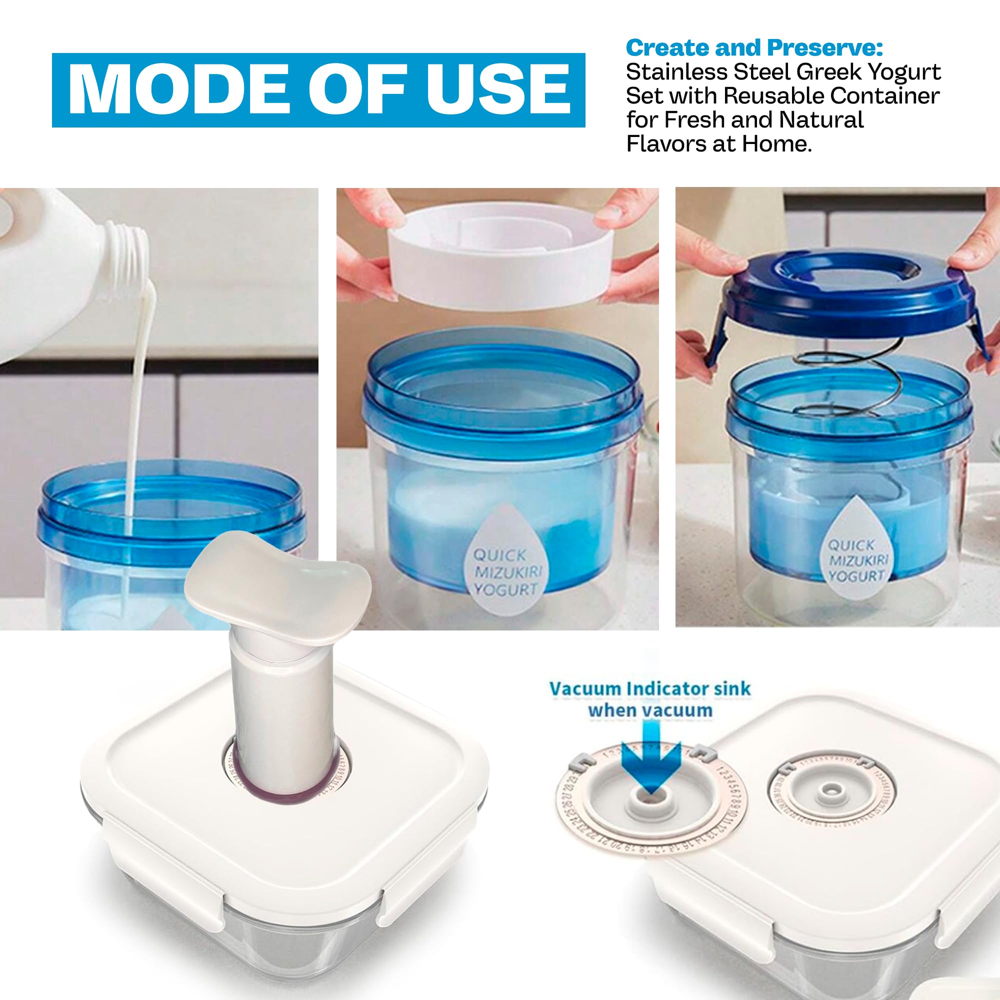 FUENTES STORE Greek Yogurt Set x 2 Pieces - Stainless Steel Greek Yogurt Maker and Reusable Food Storage Container, glass vacuum seal container (14.5x13x8 cm)