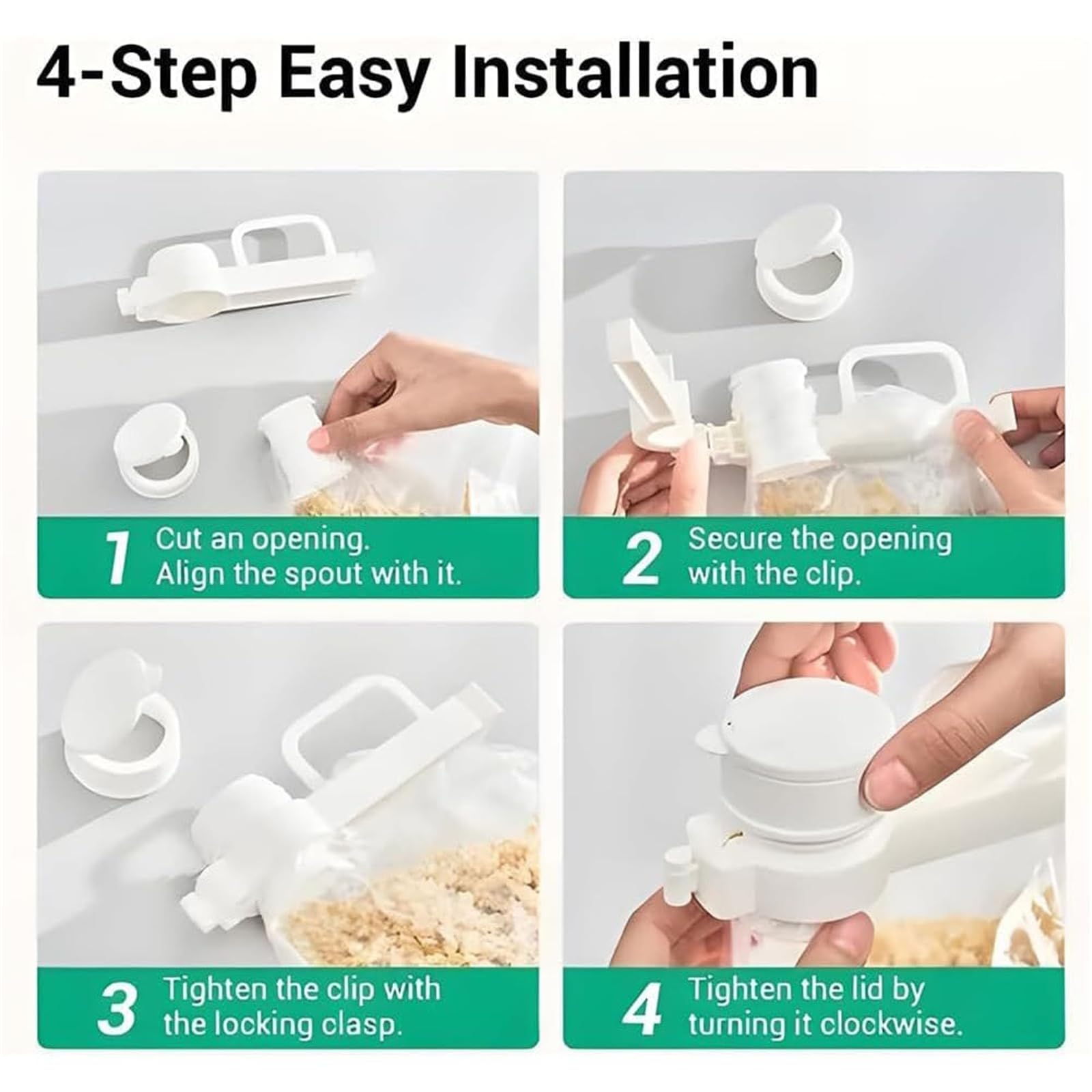 Grolomo Food Bag Sealing Clip With Pour Spout, Seal And Pour Bag Clip For Cereal, Snacks, And More (2pcs)
