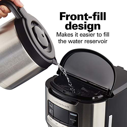 Hamilton Beach 12 Cup Programmable Front-Fill Drip Coffee Maker with Thermal Carafe, Auto Shutoff, 3 Brew Options, Black and Stainless Steel (46391)