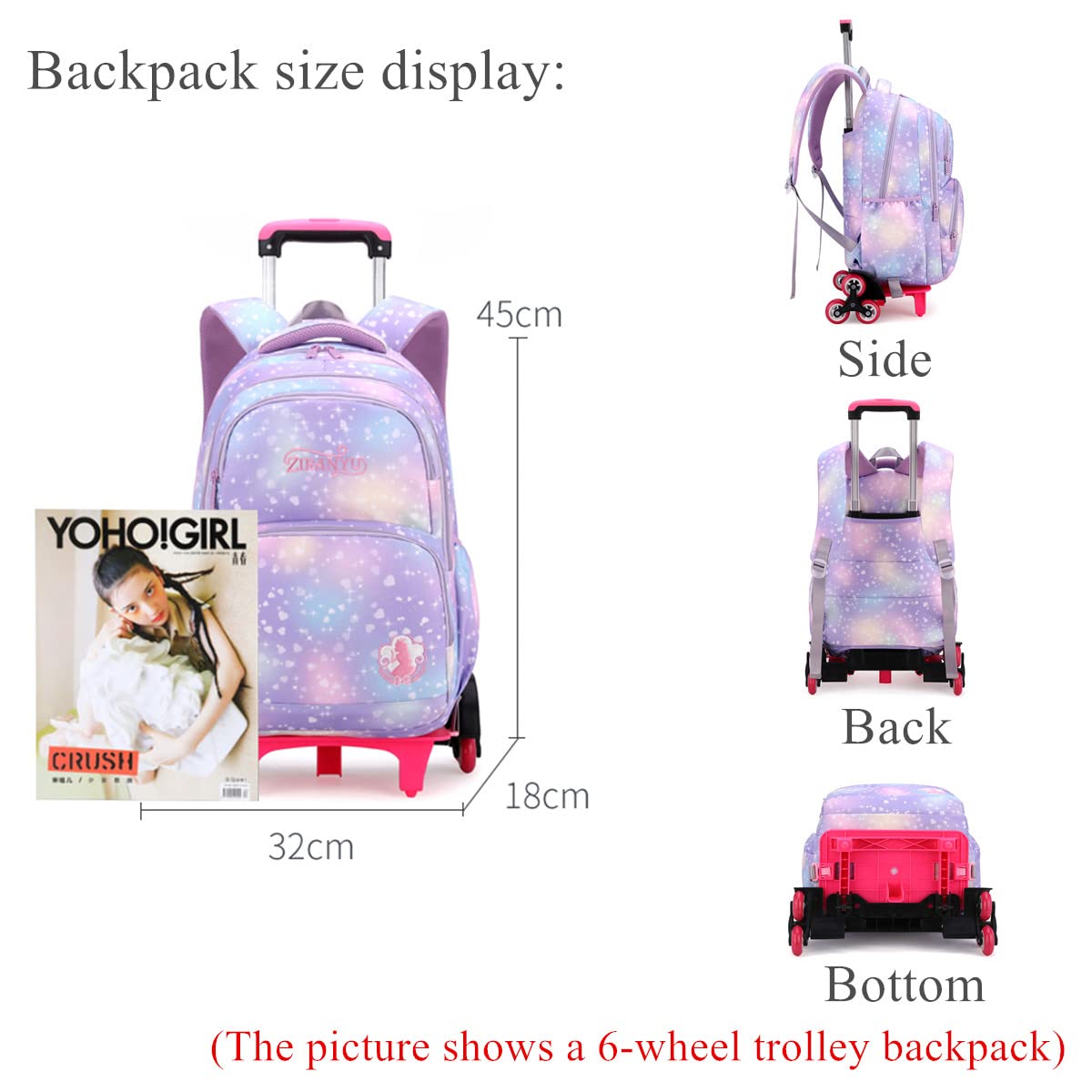 EKUIZAI Camouflage Print Elementary Trolley Backpack Primary School Rolling Daypack Carry-on Luggage BookBag with Wheels for Girls