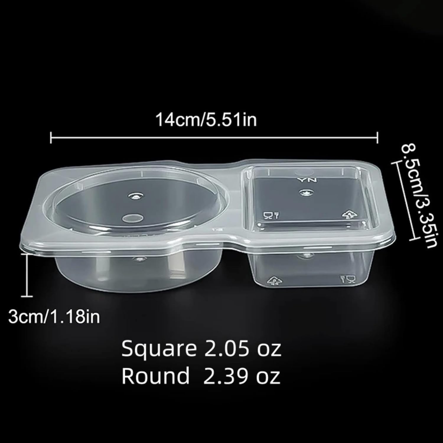 Aywenny 15PCS Double Compartment Condiment Containers with Lids,Disposable 2 Compartment Snack Containers,Dual Compartment Containerfor for Condiment, Dip, Sauce, Sampling and Travel Snacks