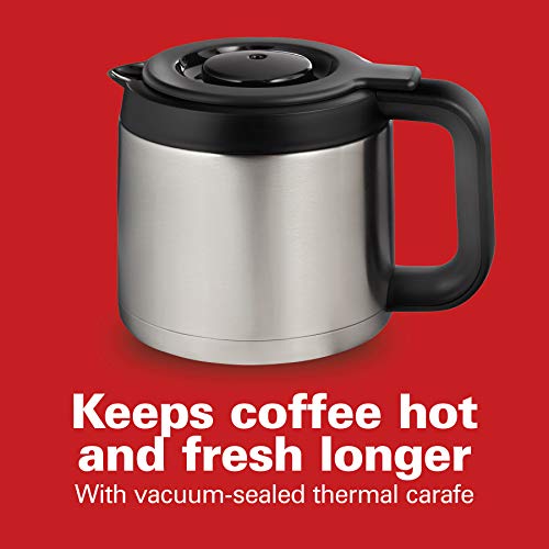 Hamilton Beach 12 Cup Programmable Front-Fill Drip Coffee Maker with Thermal Carafe, Auto Shutoff, 3 Brew Options, Black and Stainless Steel (46391)