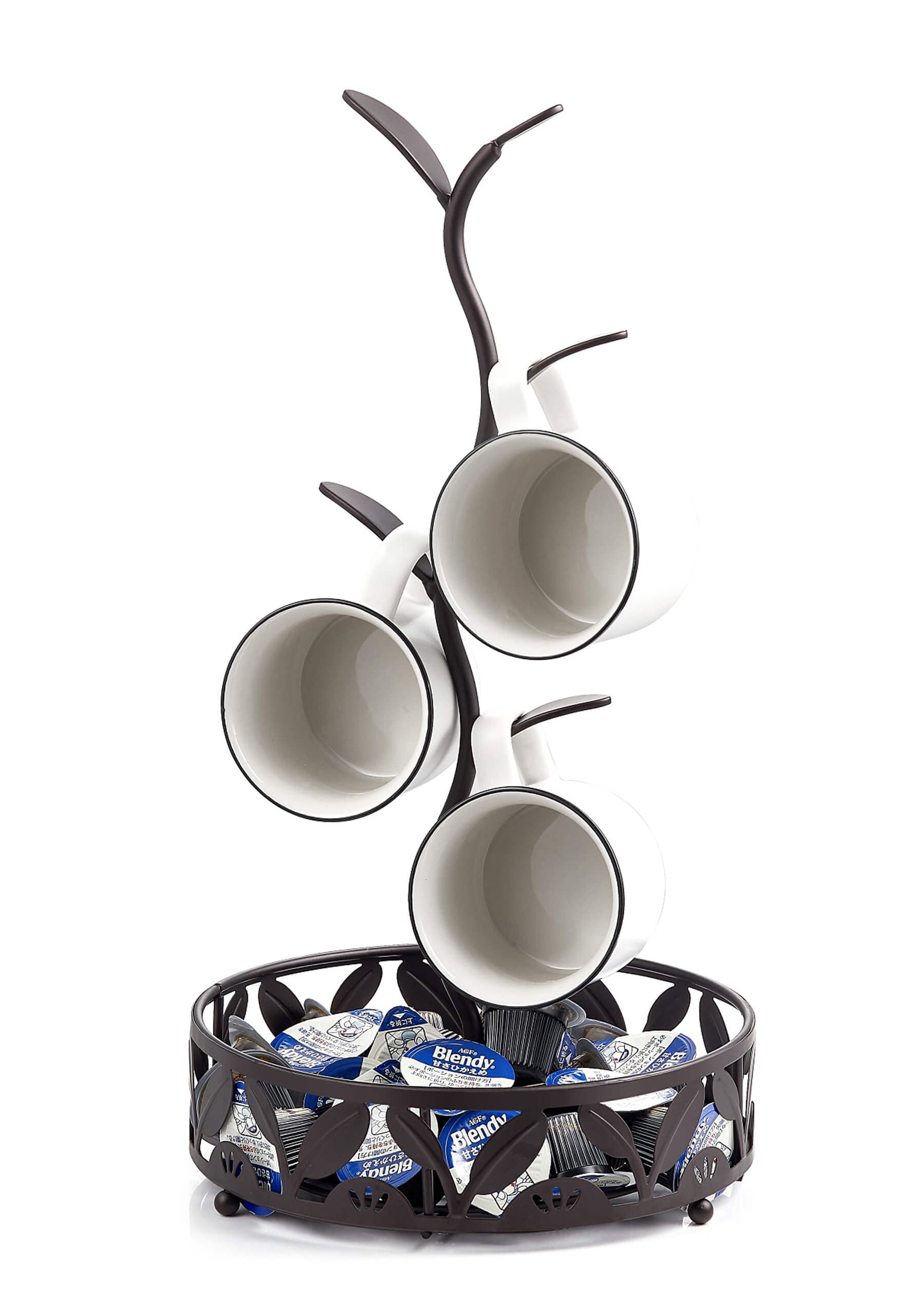 Mug Holder, Countertop Mug Tree, Coffee Mugs & Tea Cup Storage Rack, Coffee Mugs and Tea Cups Storage Rack with Small Storage Area, Black