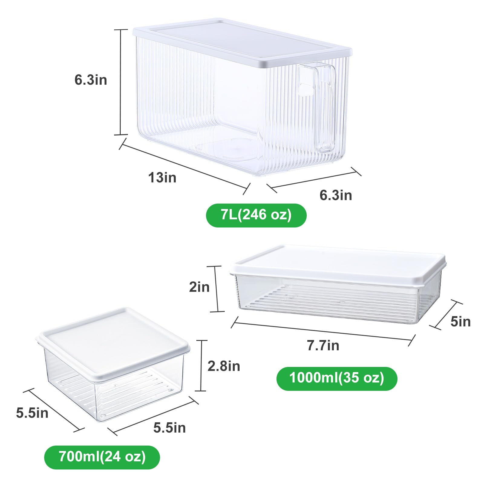 Bokelai 5 Pack Fridge Organizers Clear Food Storage Containers with Lids & Handle Cereal Containers Stackable Refrigerator Organizer Bins Reusable Idea for Pantry Kitchen Cabinet