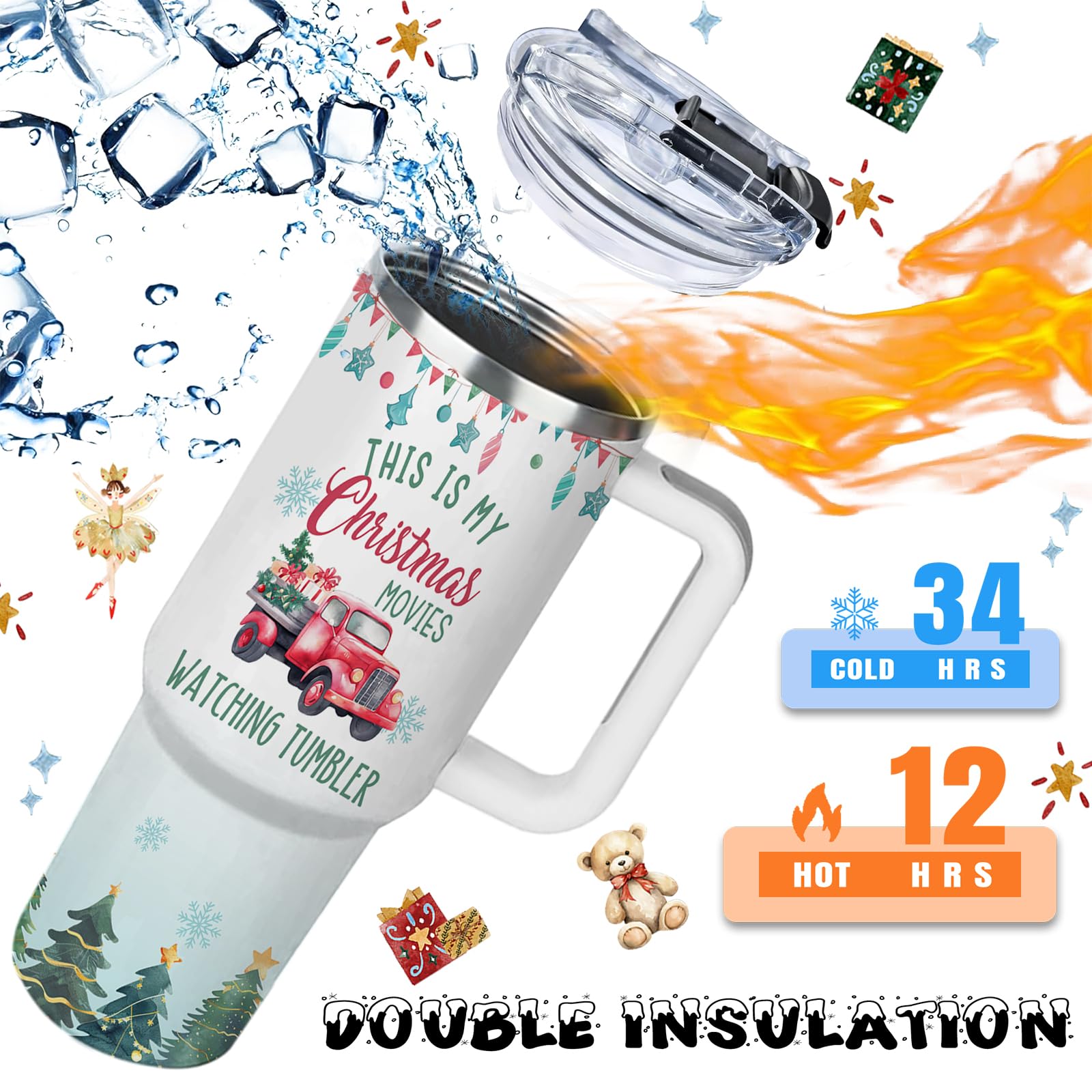 Christmas Nutcracker 40oz Tumbler with Handle and Straw, Nutcracker Gifts for Christmas Travel Mug, Nutcracker Ballet Gifts for Girl, Nutcracker Themed Mouse Soldier Gift for Holiday New Year