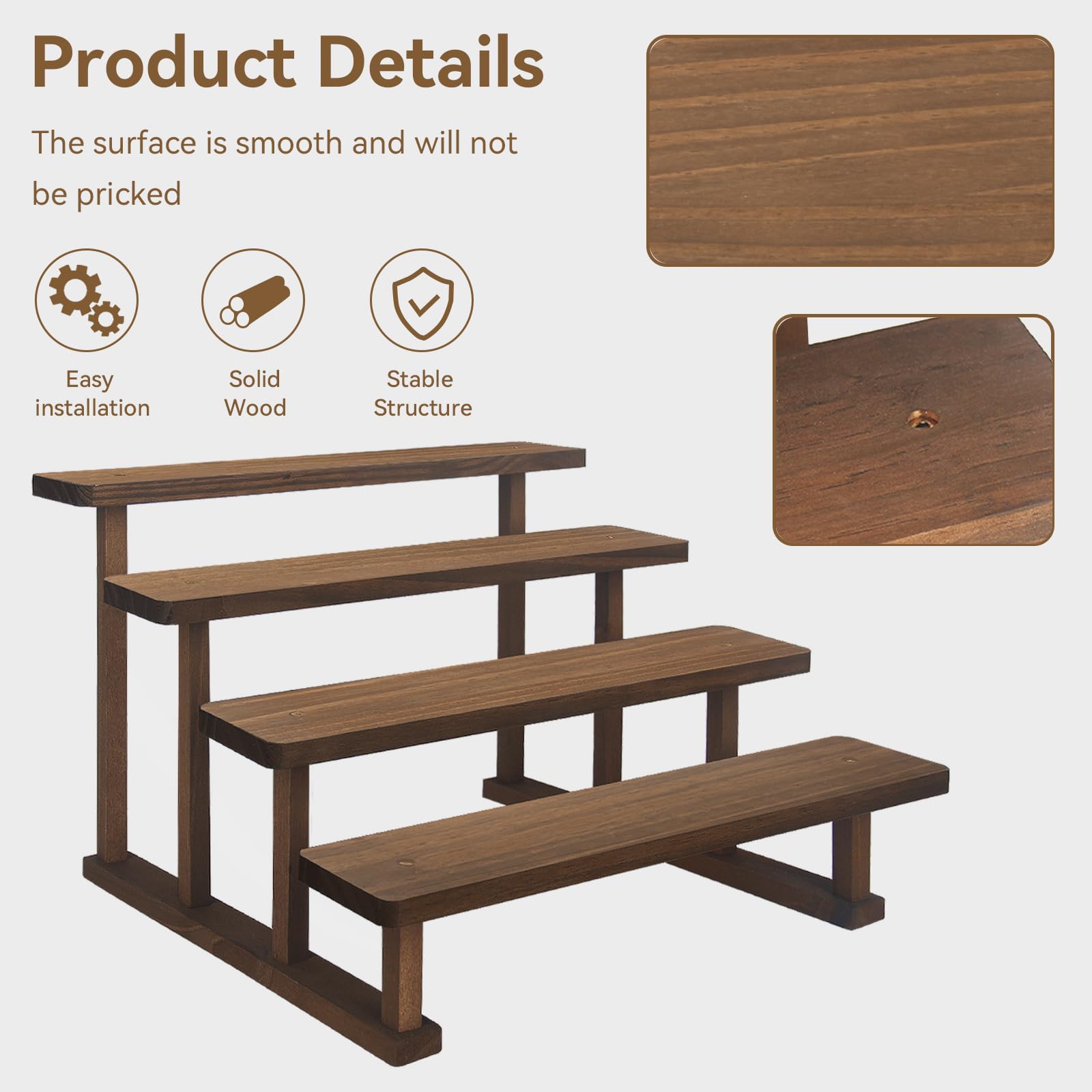 WEWLINE 4 Tier Wooden Display Riser Stand,Cupcake Display Shelf Tabletop Spice Rack for Party,Kitchen,Perfume,Fragrance,Vendors event