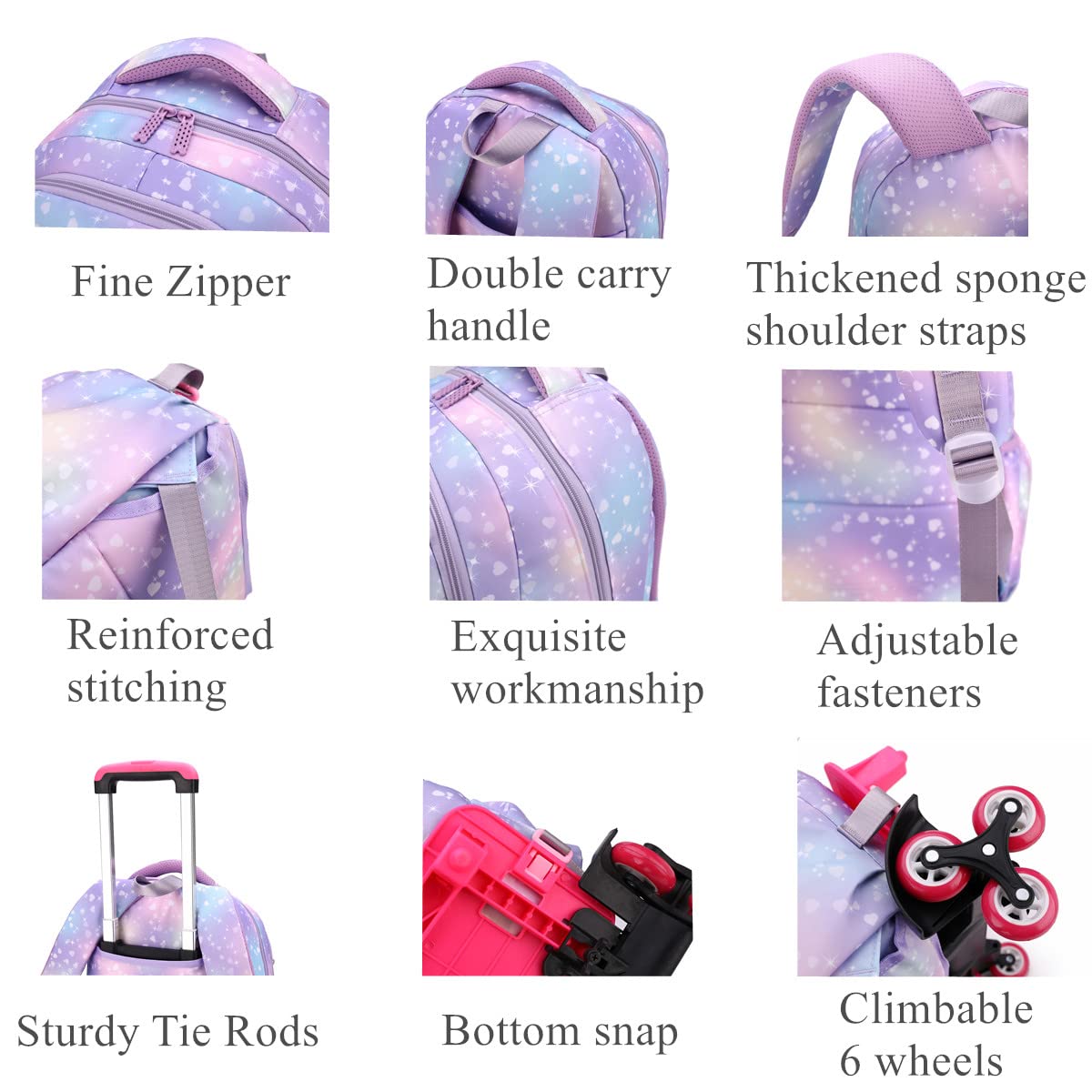 EKUIZAI Camouflage Print Elementary Trolley Backpack Primary School Rolling Daypack Carry-on Luggage BookBag with Wheels for Girls