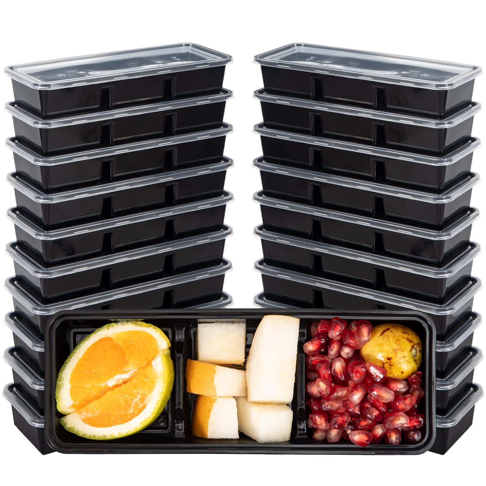 MOQRUAO 50 Packs 17oz Meal Prep Containers,Disposable Plastic Bento Boxes with 3 Compartments Food Containers Snack,Dessert,Travel Lunch Boxes for Office,Picnic