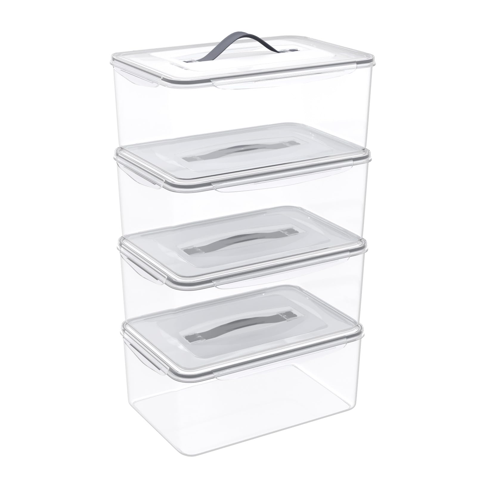 Xyskin 4 Packs 15 L Airtight Food Storage Containers Set with Handle Lid, Plastic BPA-Free Rectangle Bread Container for Home Kitchen, Leak Proof