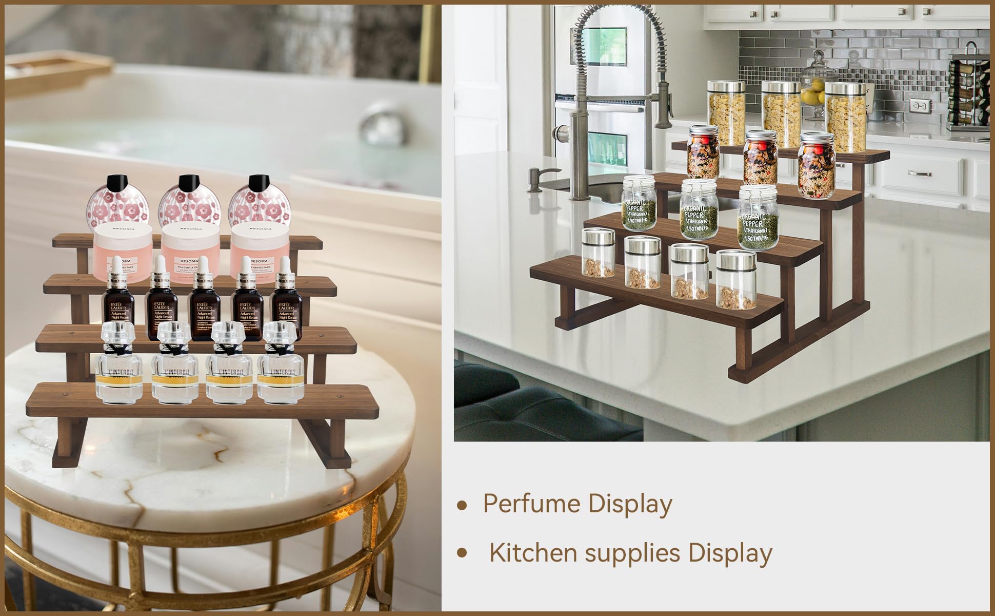 WEWLINE 4 Tier Wooden Display Riser Stand,Cupcake Display Shelf Tabletop Spice Rack for Party,Kitchen,Perfume,Fragrance,Vendors event