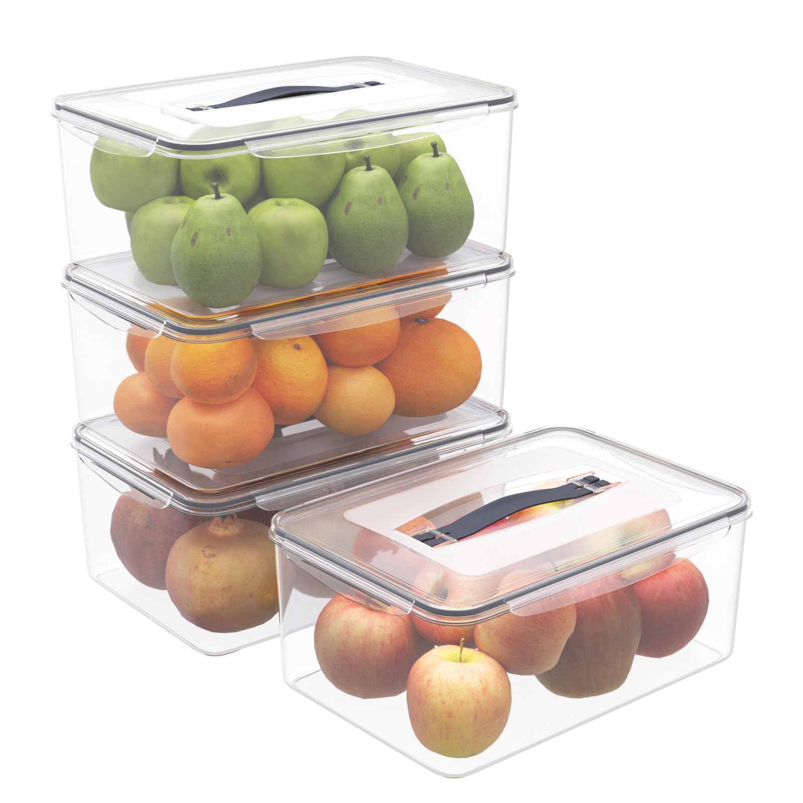 Xyskin 4 Packs 15 L Airtight Food Storage Containers Set with Handle Lid, Plastic BPA-Free Rectangle Bread Container for Home Kitchen, Leak Proof