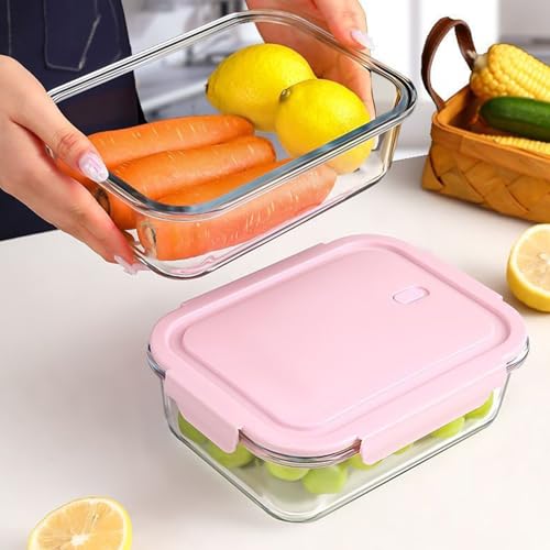 TRBIDRBO 3 Packs Glass Meal Prep Containers Set, Glass Food Storage Containers with Lids for Meal Prep and Leftovers Microwave, Oven, Freezer Dishwasher Friendly (Pink)