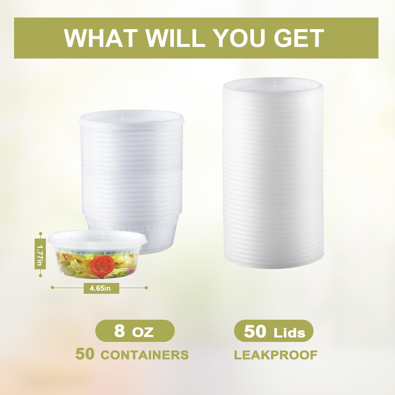Ezalia Deli Containers with Lids 50 Sets - Plastic Soup Containers 8oz Clear Food Storage Containers with Lids Leakproof, Reusable Take Out for Restaurant, Microwave/Freezer/Dishwasher Safe