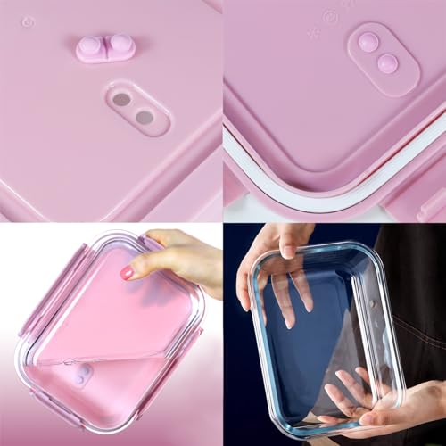 TRBIDRBO 3 Packs Glass Meal Prep Containers Set, Glass Food Storage Containers with Lids for Meal Prep and Leftovers Microwave, Oven, Freezer Dishwasher Friendly (Pink)