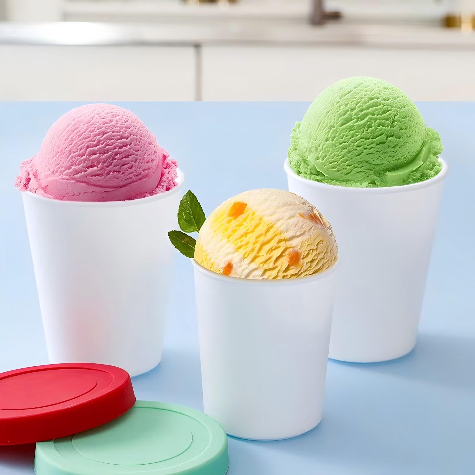 YQMYXG 32 Oz Ice Cream Containers for Homemade, Ice Cream Containers with Silicone Lids Leak-Free, Reusable Ice Cream Storage Containers for Freezer Chocolate Sorbet, (4 Pack - 1 Quart Each)