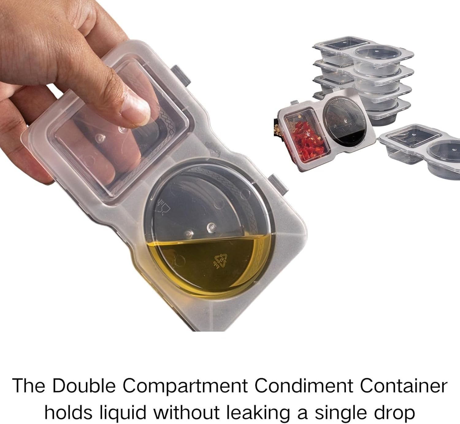 RHUTQP Reusable Snack Containers with Lids,2 Compartment Snack Containers,Small Snack Containers,Disposable Snack Containers with Lids,for Condiment, Dip, Sauce, and Snacks(5PCS)