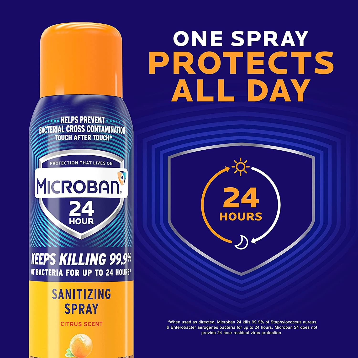 Microban Disinfectant Spray, 24 Hour Sanitizing and Antibacterial Spray, Sanitizing Spray, Citrus Scent, 2 Count (15oz Each) (Packaging May Vary)