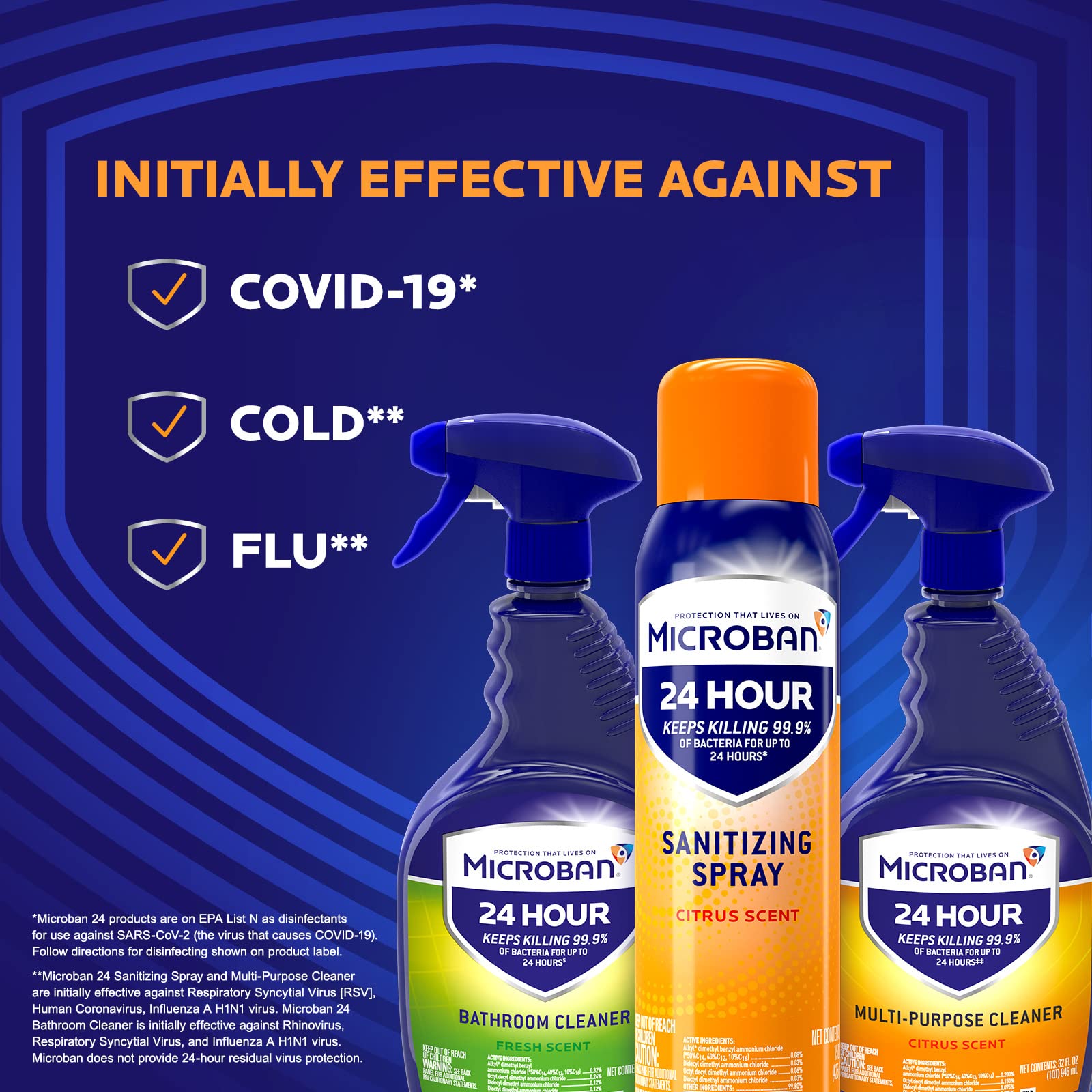 Microban Disinfectant Spray, 24 Hour Sanitizing and Antibacterial Spray, Sanitizing Spray, Citrus Scent, 2 Count (15oz Each) (Packaging May Vary)