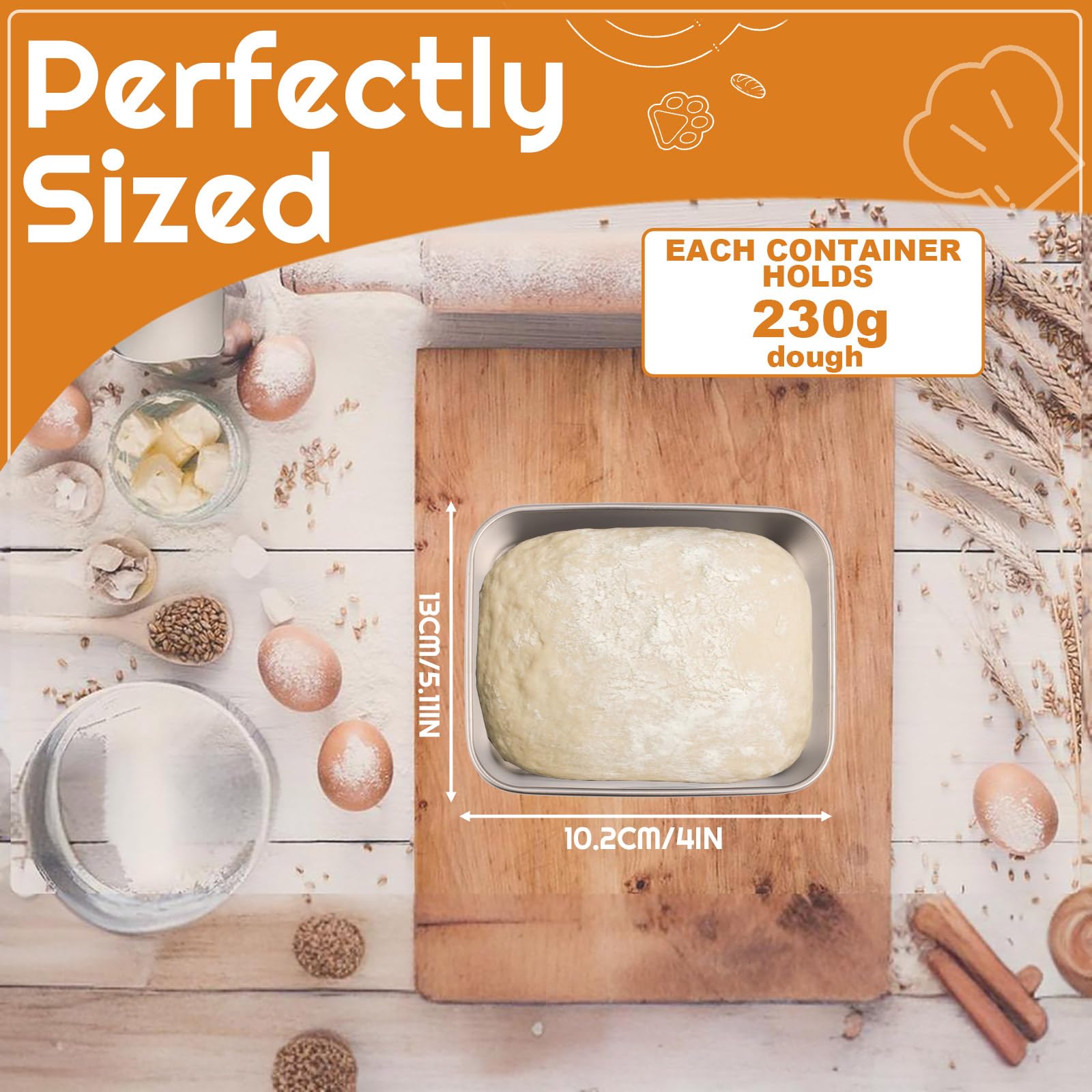 Wensdr 6 Pack Pizza Dough Proofing Box with Lid,Stackable Stainless Steel Pizza Dough Proofing Containers,Homemade Dough Proofing Box,Pizza Dough Box,Pizza Proofing Box,Bread Proofing Box