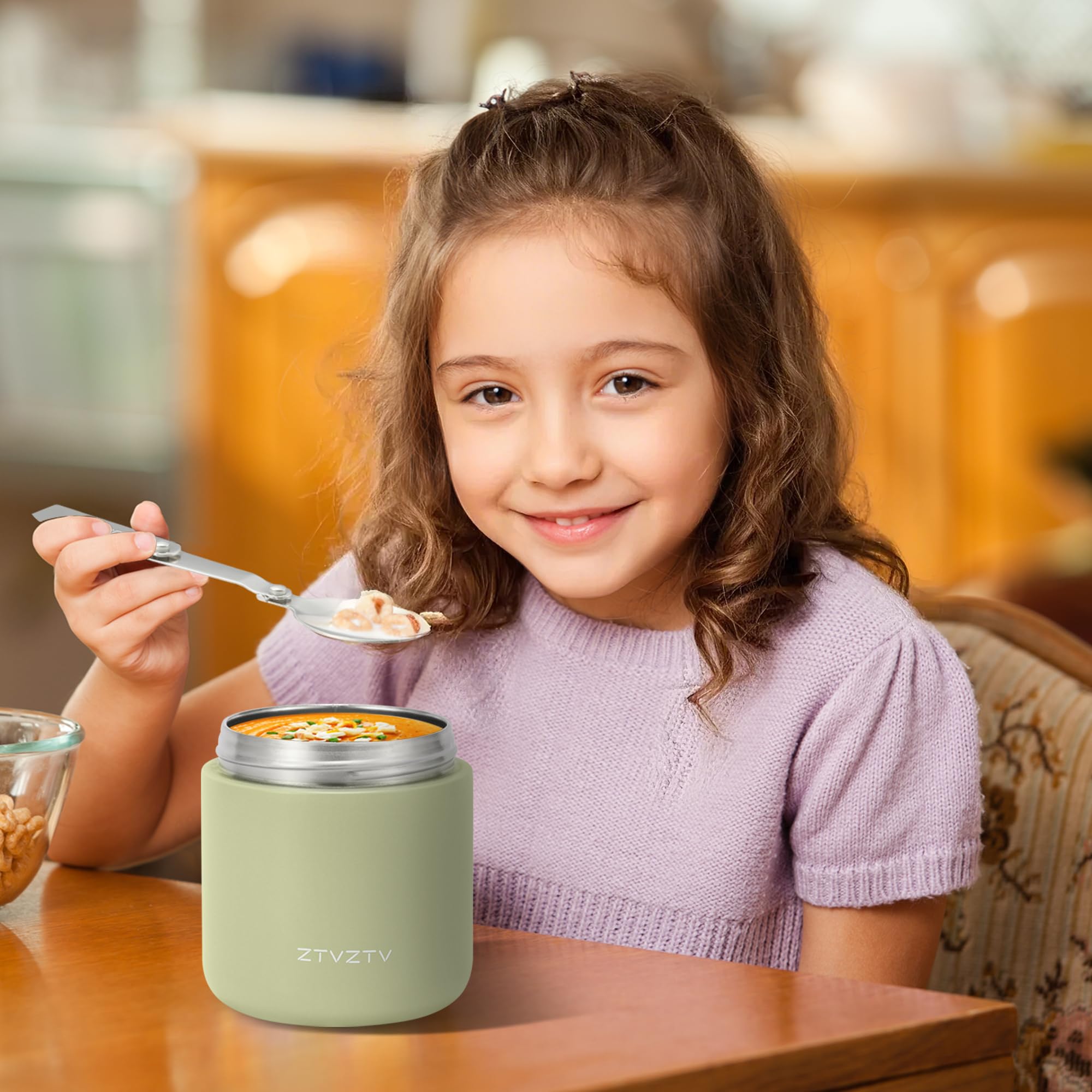 CJACJA Thermo for Hot Food Kids - 15.2 Oz, Insulated Food Jar for Soup, Width Mouth Stainless Steel Insulated Lunch Container with Folding Spoon, Pink
