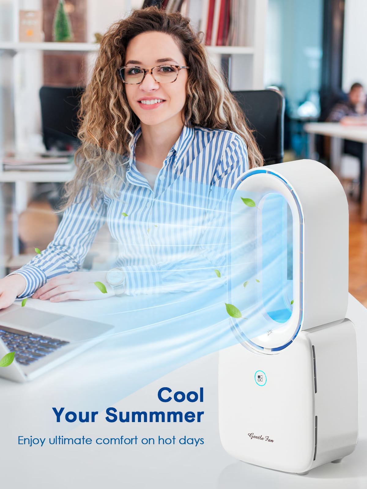 let'me Desk Fan,Portable Bladeless Fan 11.8 inch Small Personal Cooling Fan with 5 Colors Touch Control LED Light,Quiet Table Fan for Home, Office, Bedroom