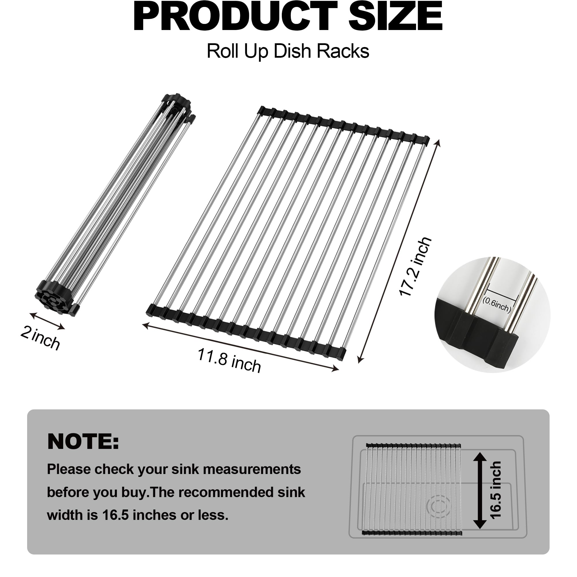 NEZUIBAN Dish Drying Rack with Roll Up and Over Sink for Kitchen,17.2"x11.8",Black