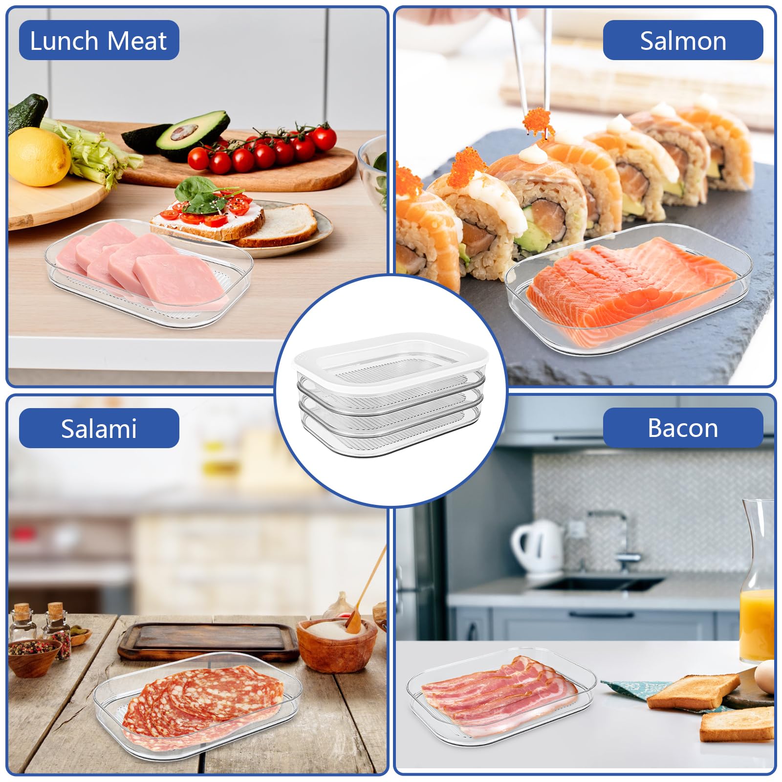 Deli Meat Container for Fridge, Stackable Food Storage Containers with Lid for Bacon, Airtight BPA Free Refrigerator Organizers and Storage for Sandwich, Lunch Meat, Cheese, Deli, Cold Cuts, Salami
