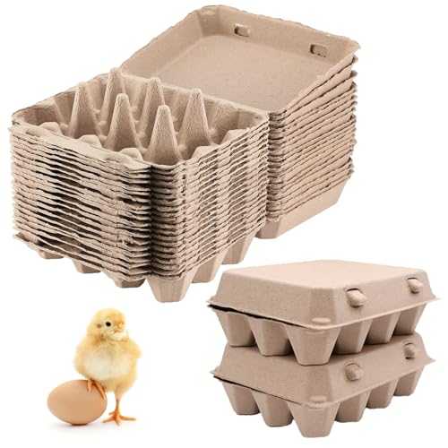 vwpvdeeg 25 Pack Half Dozen Egg Cartons, 3x4 Style Blank Natural Pulp Egg Carton Bulk 12 Count for Chicken Eggs or Duck Eggs, Reusable, Protects, Egg Storage Containers for Home Kitchen and Farmhouse