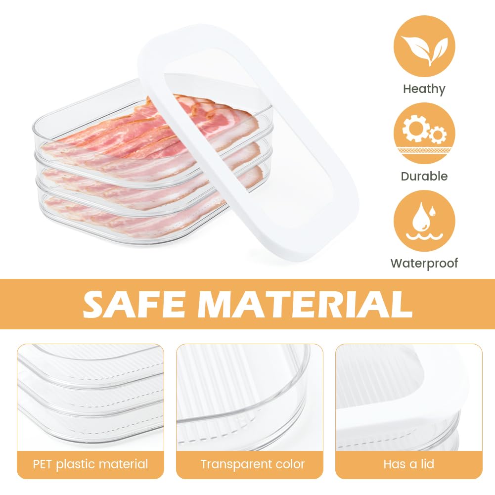 Deli Meat Container for Fridge,Airtight Bacon Lunch Meat Container for Refrigerator, 18.6oz Meal Prep Containers with 50pcs Baking Paper,Stackable Food Storage Boxes with Lid