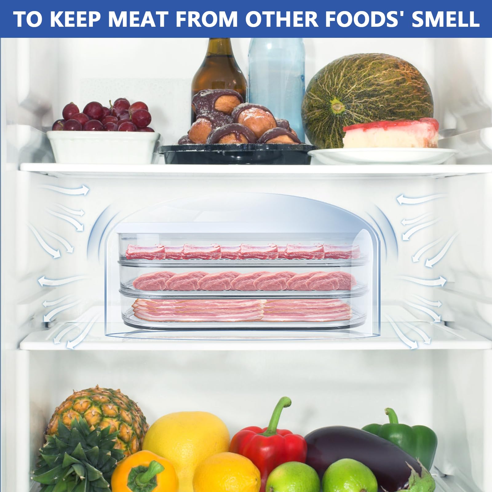 Deli Meat Container for Fridge, Stackable Food Storage Containers with Lid for Bacon, Airtight BPA Free Refrigerator Organizers and Storage for Sandwich, Lunch Meat, Cheese, Deli, Cold Cuts, Salami