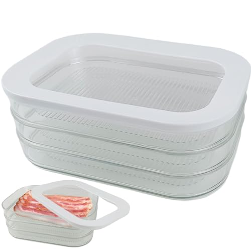 Deli Containers Deli Meat Container for Fridge 3 Layers Bacon Keeper BPA Free Plastic Bacon Container Stackable Fridge Organizer Bins with Lids for Cold Cuts, Salami, Deli, Lunch Meat