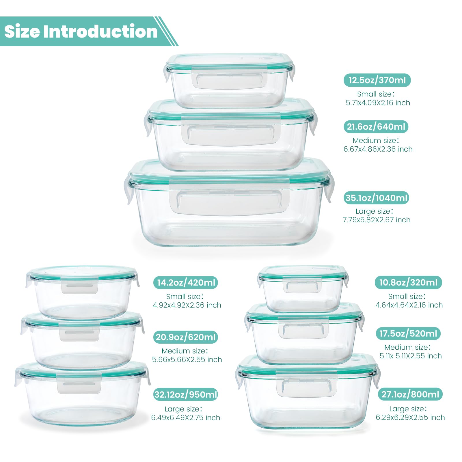 AISOON 18-Piece Glass Food Storage Containers with Lids, Meal Prep Containers,Leak Proof, Dishwasher Safe Glass Food,Oven/Microwave/Freezer Safe((9 Lids & 9 Containers)