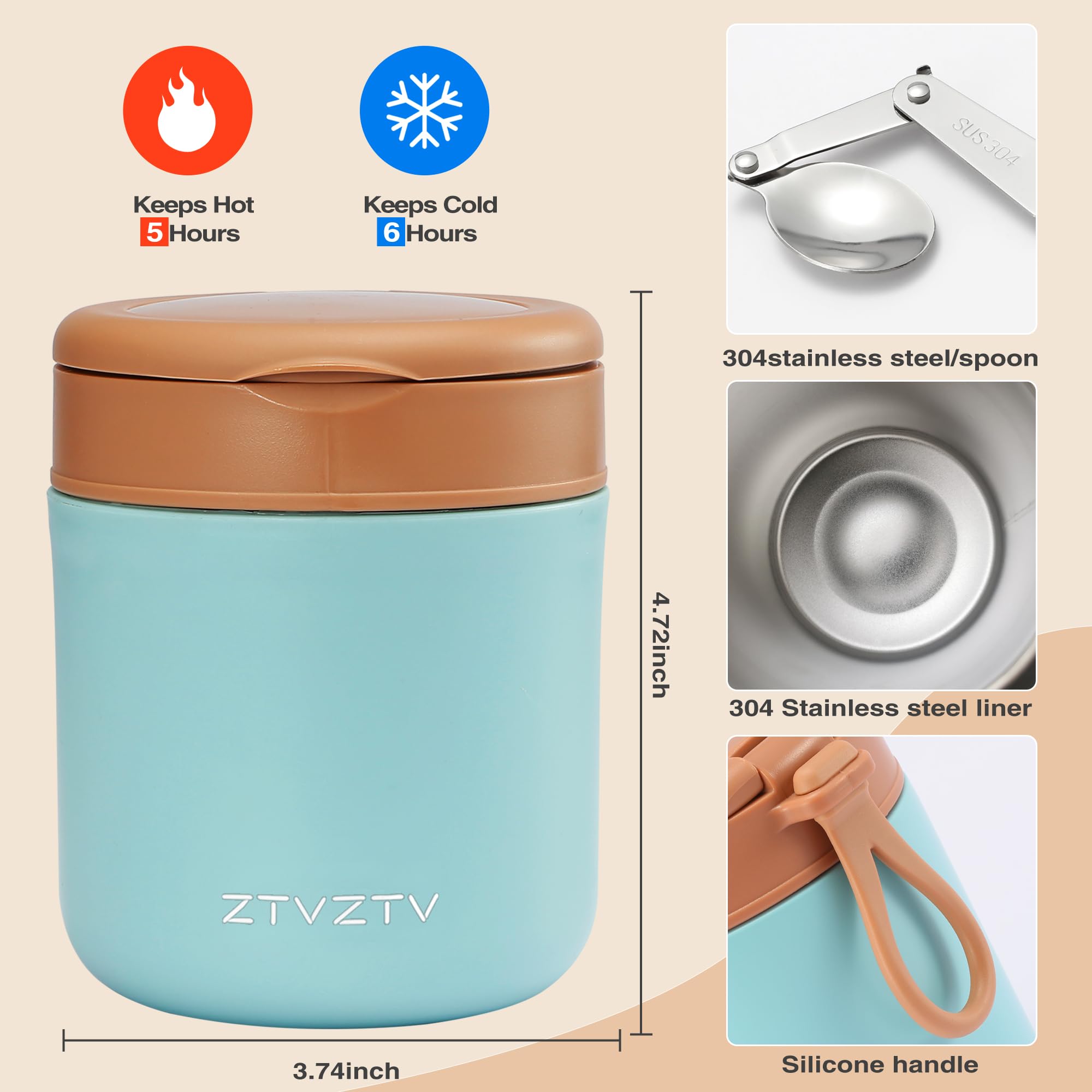 CJACJA Thermo for Hot Food Kids - 15.2 Oz, Insulated Food Jar for Soup, Width Mouth Stainless Steel Insulated Lunch Container with Folding Spoon, Black