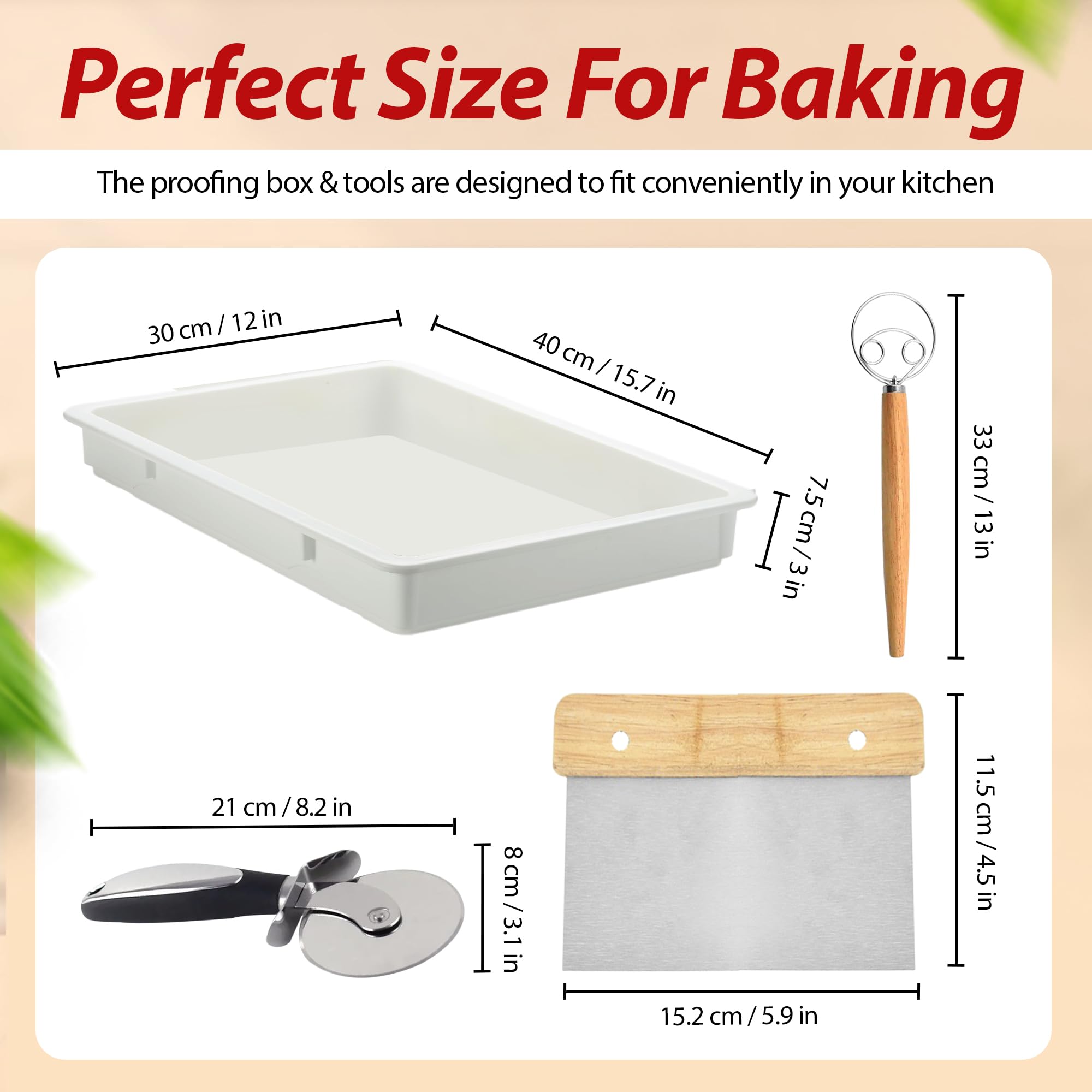 YAANI Pizza Dough Proofing Box Set, Pack of 2 Stackable Bread Proofing Box with Lids, Pizza Wheel, Dough Whisk, Dough Scraper, Perfect for Pizza Dough, Sourdough, Food Storage Container