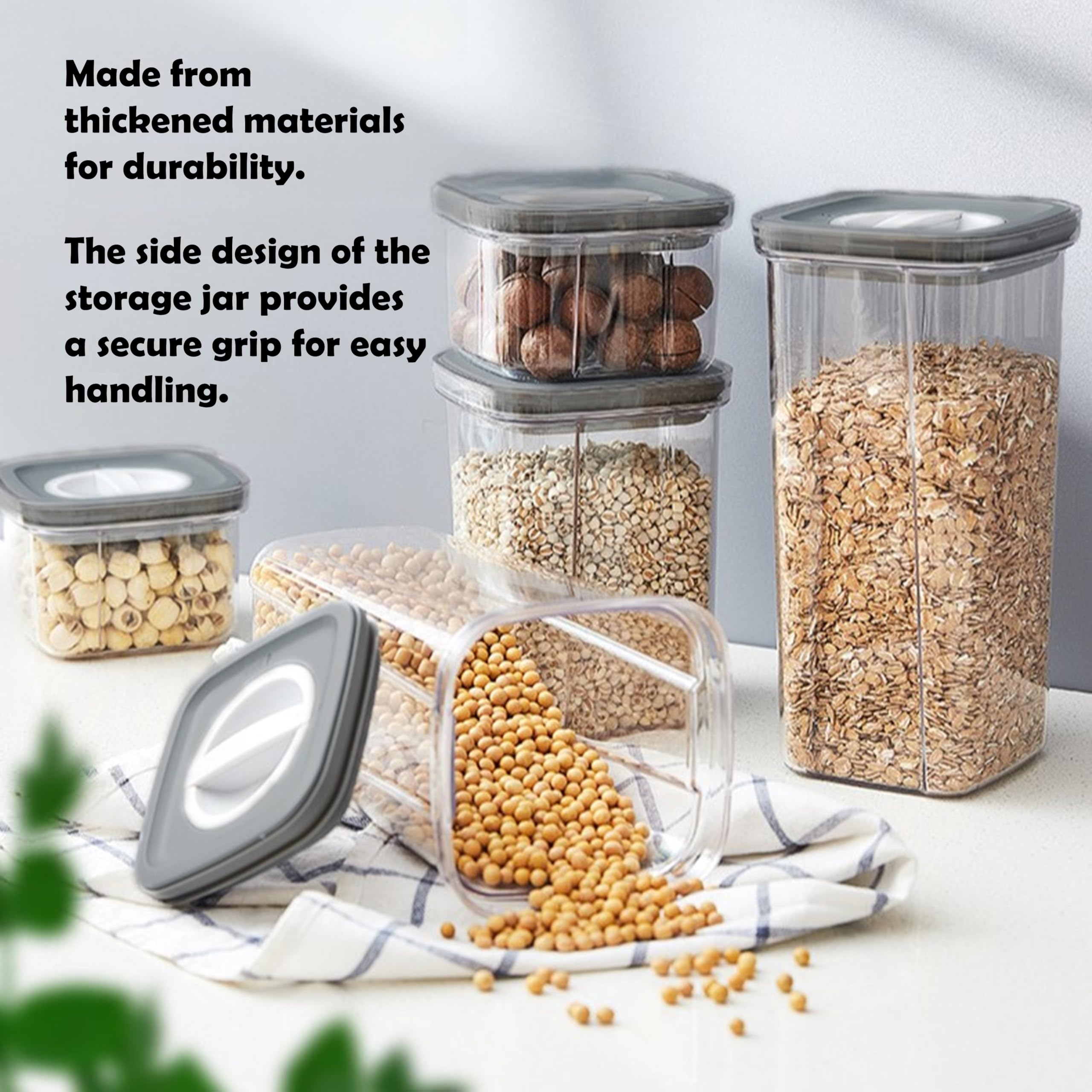 EleganceEssentials Container Set, Canisters Sets for the Kitchen, Flour Sugar Storage Containers, Airtight Food Storage Containers, Food Storage Containers with Lids Airtight (Gray, 6-Piece)