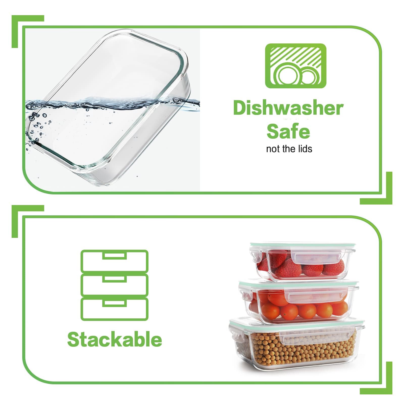 AISOON 18-Piece Glass Food Storage Containers with Lids, Meal Prep Containers,Leak Proof, Dishwasher Safe Glass Food,Oven/Microwave/Freezer Safe((9 Lids & 9 Containers)