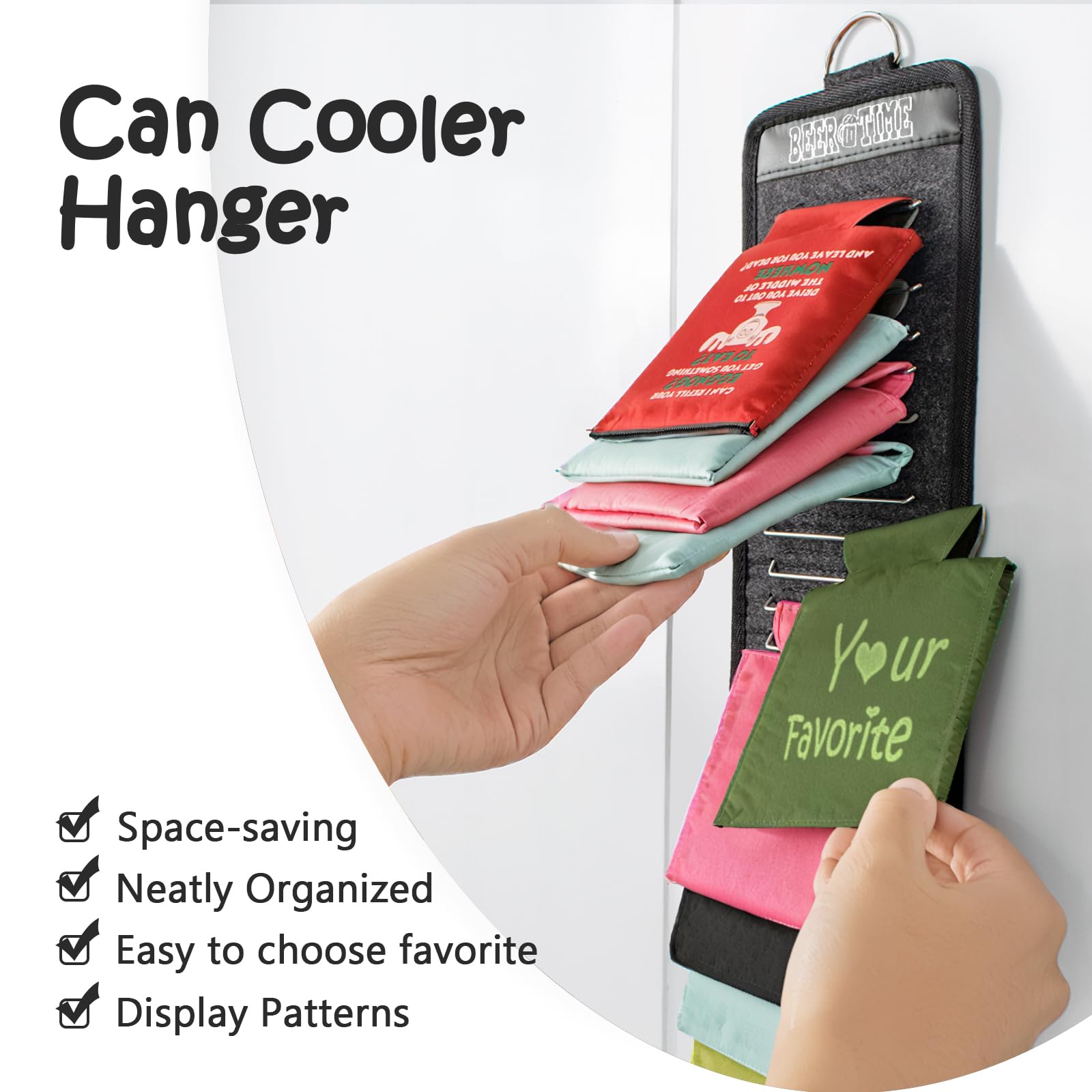 AVMDOM Cooler Holder, Can Cooler Organizer Wall Mount for Easy Display and Access, Hang Up to 22 Coolers, Beer Can Sleeves Holders Cooler Storage, Can Cooler Dispenser for Home, Beer Gift for Men