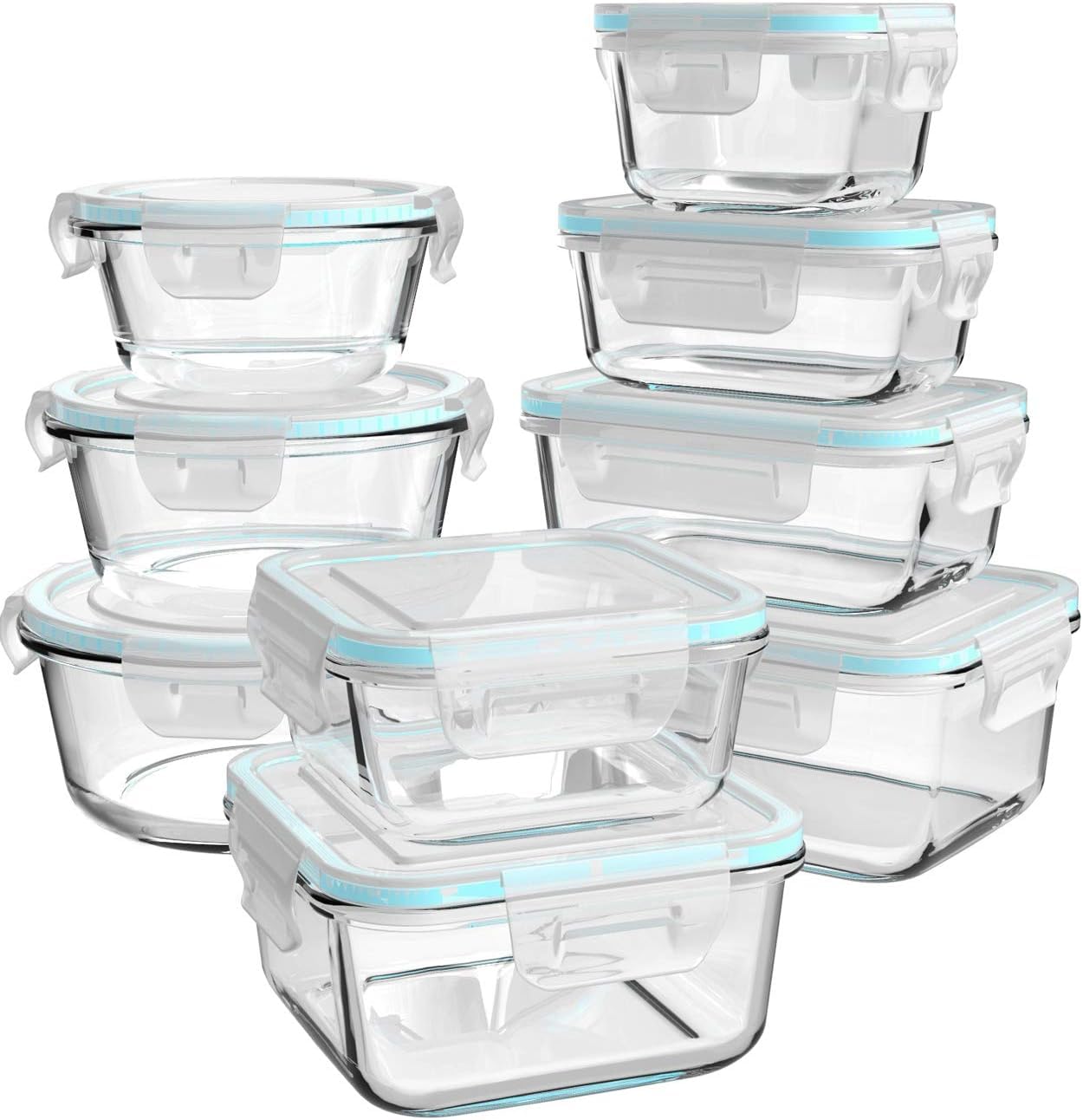 AISOON 18-Piece Glass Food Storage Containers with Lids, Meal Prep Containers,Leak Proof, Dishwasher Safe Glass Food,Oven/Microwave/Freezer Safe((9 Lids & 9 Containers)