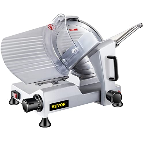 VEVOR Commercial Meat Slicer, 10 inch Electric Food Slicer, 240W Frozen Meat Deli Slicer, Premium Chromium-plated Steel Blade Semi-Auto Meat Slicer For Commercial and Home use