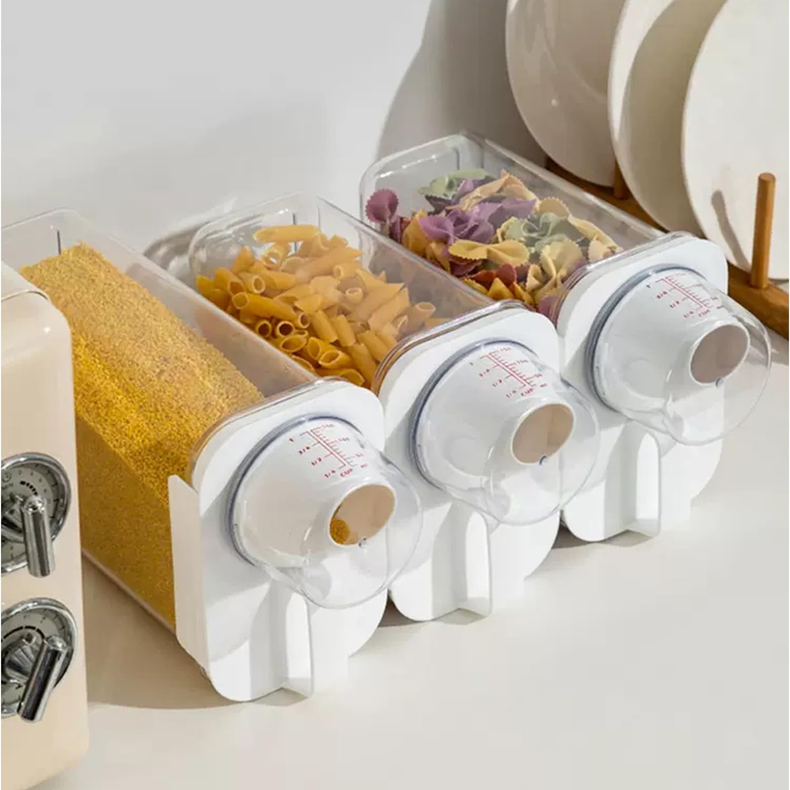 QCHOSWO Cereal Storage Container Set (Measuring Cups) BPA-Free PET Plastic Material, Reusable, Pantry Organizer, Food Portion Containers (Set of 4, 2 Large, 2 Small)